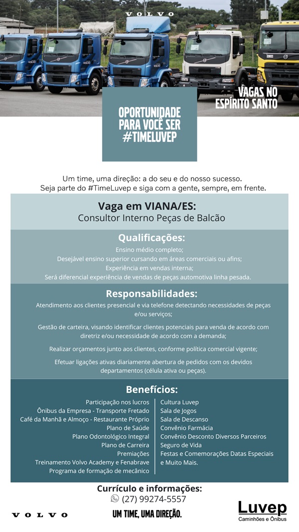 Luvep contrata Consultor Interno Peças de Balcão